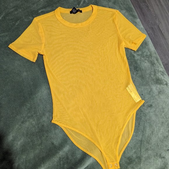Tops | Yellow Mesh Bodysuit | Poshmark